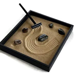 Mini Zen Garden Black Handmade Kit Indoor Miniature Sand Garden Relaxation Gift