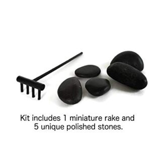 Mini Zen Garden Black Handmade Kit Indoor Miniature Sand Garden Relaxation Gift