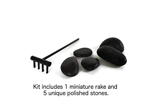 Mini Zen Garden Black Handmade Kit Indoor Miniature Sand Garden Relaxation Gift