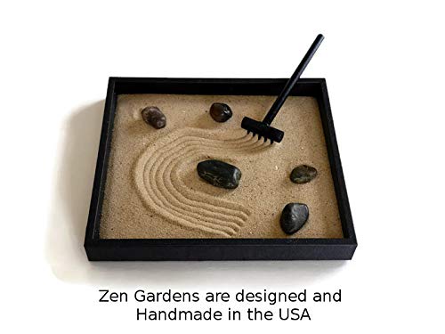 Mini Zen Garden Black Handmade Kit Indoor Miniature Sand Garden Relaxation Gift