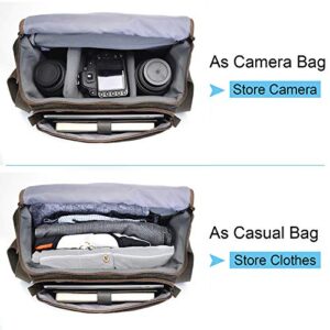 CADeN Camera Bag Case Canvas Leather Trim Compatible for Nikon, Canon, Sony SLR/DSLR Mirrorless Camera and Lenses Waterproof, Camera Shoulder Messenger Bag (Large 1.0 Brown)