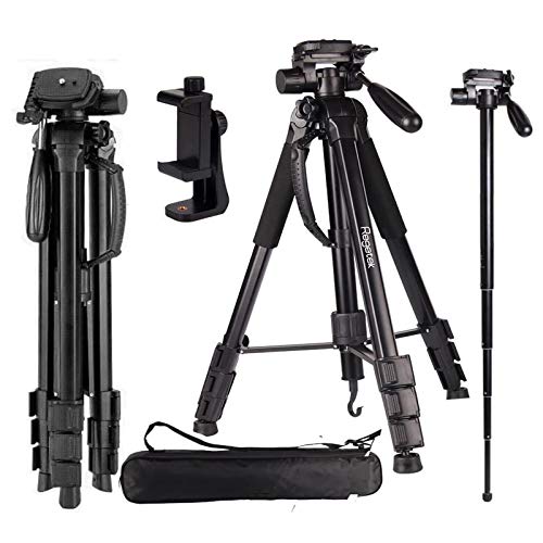 Regetek 73" Camera Tripod Travel Monopod (Aluminum Professional Video Camera Mount) Adjustable Stand with Flexible Head for Canon Nikon DV DSLR Camcorder Webcam Gopro cam& Carry Bag & Cellphone Mount