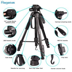 Regetek 73" Camera Tripod Travel Monopod (Aluminum Professional Video Camera Mount) Adjustable Stand with Flexible Head for Canon Nikon DV DSLR Camcorder Webcam Gopro cam& Carry Bag & Cellphone Mount