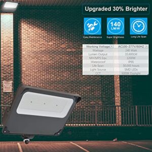 Fiqevs 240W LED Flood Light Knuckle Mount, Outdoor LED Floodlights Ac100-277V, 33,600LM(1000W HPS/MH Eqv.) IP65 Waterproof Flood Lights for Yard/Garden/Signs/Advertising Boards - 2 Pack