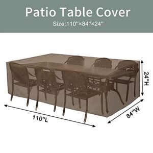 RICHIE Patio Furniture Set Cover, Lawn Patio Furniture Cover Heavy Duty 600D Waterproof Resistant Patio/Outdoor Dining Rectangular Table Chairs Cover, 110“ x 84” x 24“, Large Brown