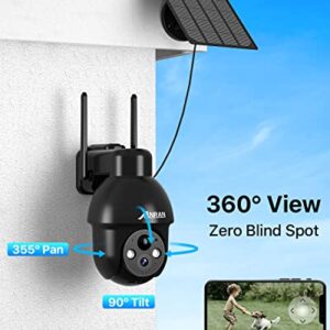 ANRAN 2K Security Camera Outdoor - Solar Camera Wireless with 360° View, Smart Siren, Spotlights, 3MP Color Night Vision, AI Human Detection, 2-Way Talk, Compatible with Alexa, Q3 Black