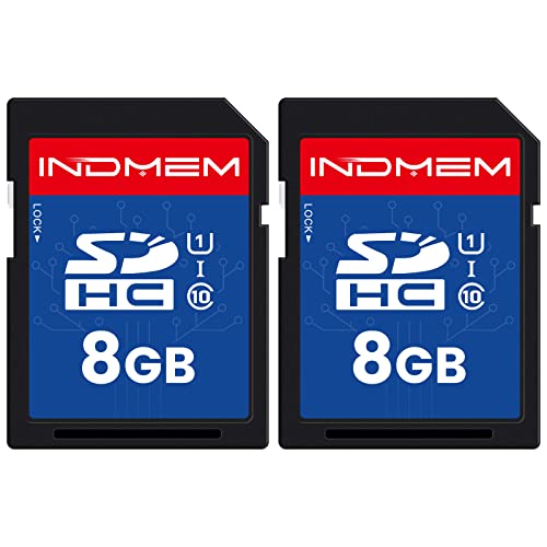 INDMEM SD Card 8GB 2 Pack UHS-I U1 Class 10 8G SDHC Flash Memory Card Compatible with Digital Camera, Computer, Trail Cameras