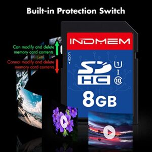 INDMEM SD Card 8GB 2 Pack UHS-I U1 Class 10 8G SDHC Flash Memory Card Compatible with Digital Camera, Computer, Trail Cameras