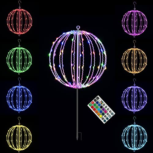 Lightshare 12IN 96LED Light Ball Yard Decoration Pathway Lights Sphere Light with Remote Control Fold Flat Metal Frame Indoor Outdoor Waterproof Garden Lights TJQ30W-RGB