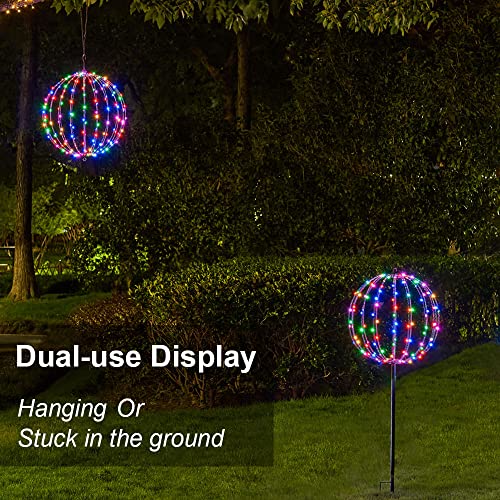 Lightshare 12IN 96LED Light Ball Yard Decoration Pathway Lights Sphere Light with Remote Control Fold Flat Metal Frame Indoor Outdoor Waterproof Garden Lights TJQ30W-RGB