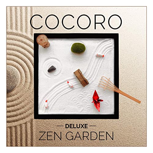 COCORO Japanese Zen Garden for Desk and Office Accessories Includes Zen Garden Sand, Rocks, Rake, Moss Stones, Fishes, Lantern, Bridge, and Origami