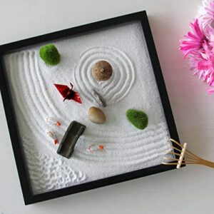 COCORO Japanese Zen Garden for Desk and Office Accessories Includes Zen Garden Sand, Rocks, Rake, Moss Stones, Fishes, Lantern, Bridge, and Origami