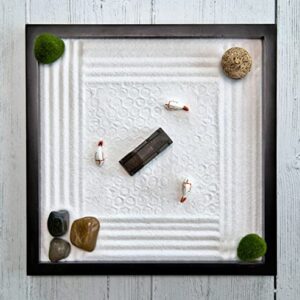 COCORO Japanese Zen Garden for Desk and Office Accessories Includes Zen Garden Sand, Rocks, Rake, Moss Stones, Fishes, Lantern, Bridge, and Origami