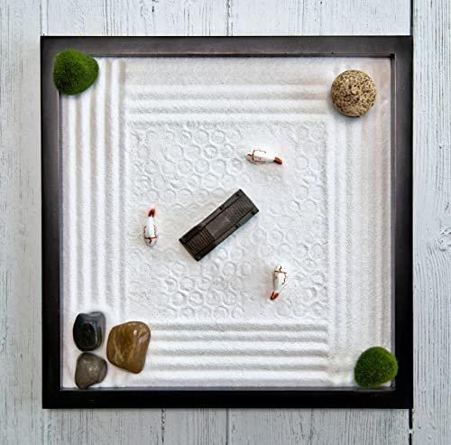 COCORO Japanese Zen Garden for Desk and Office Accessories Includes Zen Garden Sand, Rocks, Rake, Moss Stones, Fishes, Lantern, Bridge, and Origami