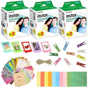 fujifilm instax square instant film (3 pack, 60 sheets) 5 plastic desk frames + 10 paper frames plus 60 border frames