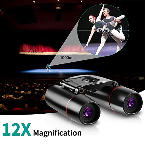 POLDR 12X25 Small Binoculars with Clear Vision, Pocket Binoculars Compact for Adults Theater Concert Opera Travel Bird Watching