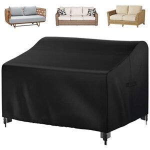 patio bench loveseat cover waterproof, 2-seater heavy duty outdoor sofa covers, lawn patio furniture couch covers, fits up to 60wx34dx30h inches, black