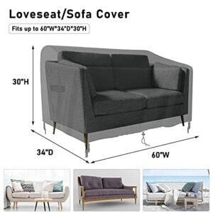 Patio Bench Loveseat Cover Waterproof, 2-Seater Heavy Duty Outdoor Sofa Covers, Lawn Patio Furniture Couch Covers, Fits Up to 60Wx34Dx30H Inches, Black