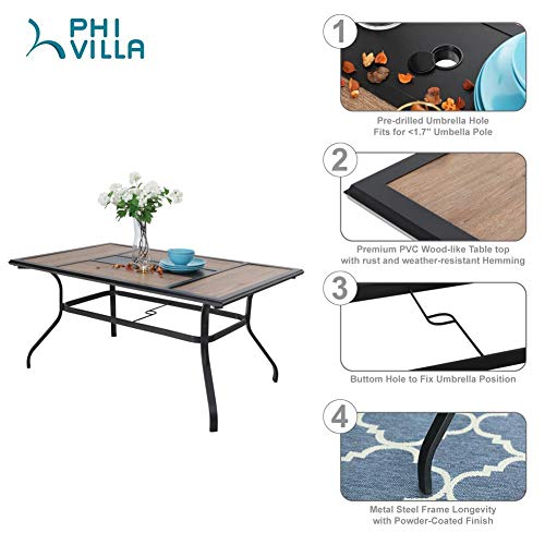 PHI VILLA 7 Piece Patio Dining Set, 6 Swivel Patio Chair with Metal Frame and Textilene Fabric, 1 60" x 38" Large Rectangular Dining Table(1.57" Umbrella Hole), All Weather Clearance for Lawn Garden