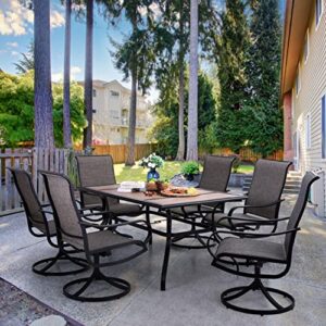 PHI VILLA 7 Piece Patio Dining Set, 6 Swivel Patio Chair with Metal Frame and Textilene Fabric, 1 60" x 38" Large Rectangular Dining Table(1.57" Umbrella Hole), All Weather Clearance for Lawn Garden