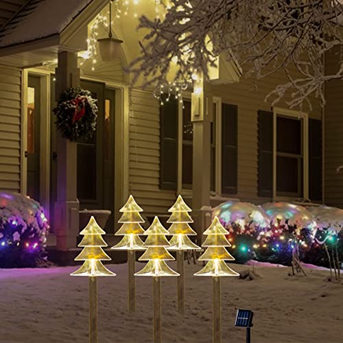 PIXFAIRY Solar Christmas Pathway Lights Outdoor, Waterproof Solar Powered Stake Lights, Christmas Decorations for Home, Pathway, Garden, Walkway, Yard, Lawn, Patio (5 Tree)