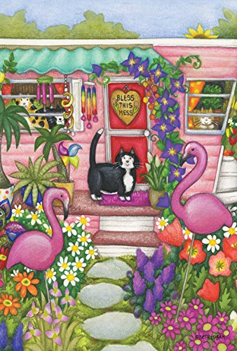 Toland Home Garden 119762 Kittens And Flamingoes Cat Flag 12x18 Inch Double Sided Cat Garden Flag for Outdoor House Bird Flag Yard Decoration