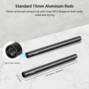 SmallRig 8 Inches (20 cm) Black Aluminum Alloy 15mm Rod with M12 Female Thread, Pack of 2 - 1051