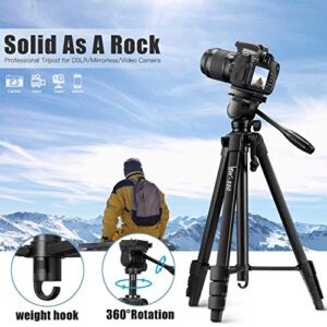 Tripod, 60-Inch Camera Tripod Stand Aluminum for Photography Canon Nikon Sony with Fluid Head & Carry Bag, Lusweimi Video Tripod with Universal Phone Mount & Wireless Remote for iPhone Android Phone