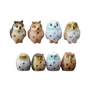 miraclekoo 8 pcs mini resin owls miniature figurines fairy garden owl ornament for dollhouse, plant pot, micro landscape, bonsai craft decor