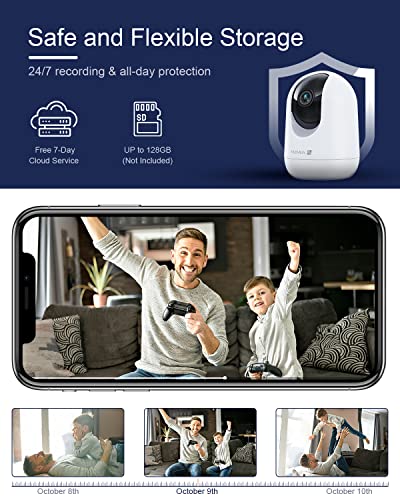 2K Pet Camera, Indoor Secuirty Camera with Phone APP, Home Security Camera for Dog/ Baby, 2.4G WiFi Wired Camera with Night Vision, 24/7 Recording, 2-Way Audio, Motion Tracking, SD&Cloud (2 Pack)