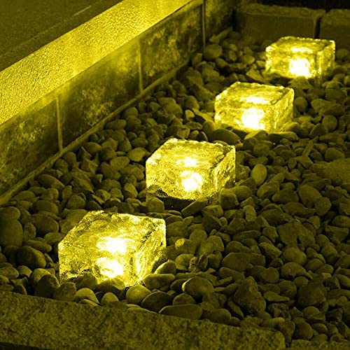 TDA Trading Solar Outdoor Ice Cube Lights for Garden Decoration, 2.8 ”x 2.8” Frosted Acrylic Brick Waterproof Solar Landscape Lights for Tabletop Garden Yard Patio Pathway Decor (Warm White) (1 Piece)