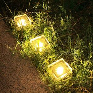 TDA Trading Solar Outdoor Ice Cube Lights for Garden Decoration, 2.8 ”x 2.8” Frosted Acrylic Brick Waterproof Solar Landscape Lights for Tabletop Garden Yard Patio Pathway Decor (Warm White) (1 Piece)