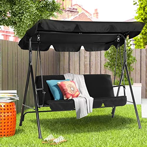 YODOLLA Porch Patio Swing,Outdoor Patio Swing with Canopy,3 Person Garden Canopy Swing with Powder-Coated Steel,Heay-Duty Free Standing Swing Chair