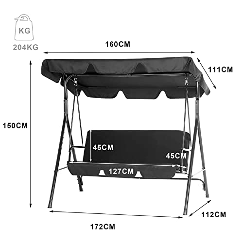 YODOLLA Porch Patio Swing,Outdoor Patio Swing with Canopy,3 Person Garden Canopy Swing with Powder-Coated Steel,Heay-Duty Free Standing Swing Chair