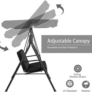 YODOLLA Porch Patio Swing,Outdoor Patio Swing with Canopy,3 Person Garden Canopy Swing with Powder-Coated Steel,Heay-Duty Free Standing Swing Chair