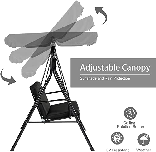 YODOLLA Porch Patio Swing,Outdoor Patio Swing with Canopy,3 Person Garden Canopy Swing with Powder-Coated Steel,Heay-Duty Free Standing Swing Chair