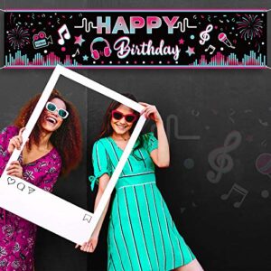 71 x 16 Inch Happy Birthday Banner Decorations, Large Fabric Music Party Banner Backdrop Background Photo Booth Banner Indoor Outdoor Decor for Teens Social Media Theme Birthday Party Supplies