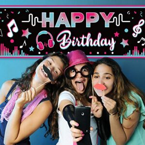 71 x 16 Inch Happy Birthday Banner Decorations, Large Fabric Music Party Banner Backdrop Background Photo Booth Banner Indoor Outdoor Decor for Teens Social Media Theme Birthday Party Supplies