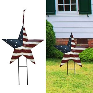 Veclotch 4th of July Metal Barn Star Yard Sign Outdoor Lawn Decor, Patriotic US Flag Star Barn Hanging Ornament Garden Signs Decorative Outdoor Stake July 4th Memorial Day Party Supplies (S, A)