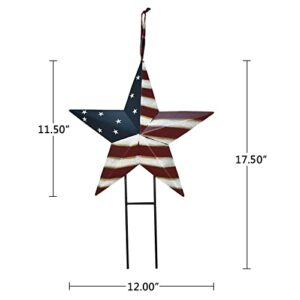 Veclotch 4th of July Metal Barn Star Yard Sign Outdoor Lawn Decor, Patriotic US Flag Star Barn Hanging Ornament Garden Signs Decorative Outdoor Stake July 4th Memorial Day Party Supplies (S, A)