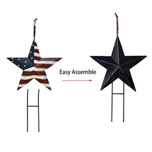 Veclotch 4th of July Metal Barn Star Yard Sign Outdoor Lawn Decor, Patriotic US Flag Star Barn Hanging Ornament Garden Signs Decorative Outdoor Stake July 4th Memorial Day Party Supplies (S, A)