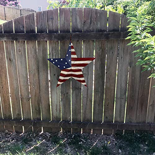 Veclotch 4th of July Metal Barn Star Yard Sign Outdoor Lawn Decor, Patriotic US Flag Star Barn Hanging Ornament Garden Signs Decorative Outdoor Stake July 4th Memorial Day Party Supplies (S, A)