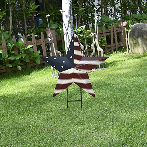 Veclotch 4th of July Metal Barn Star Yard Sign Outdoor Lawn Decor, Patriotic US Flag Star Barn Hanging Ornament Garden Signs Decorative Outdoor Stake July 4th Memorial Day Party Supplies (S, A)