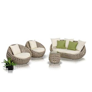 FZZDP Outdoor Rattan Sofa Bed and Breakfast Garden Rattan Chairs Coffee Table Balcony Leisure Outdoor Three-Piece Set