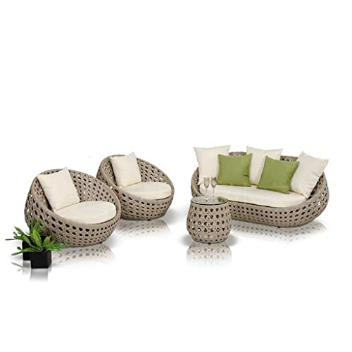 FZZDP Outdoor Rattan Sofa Bed and Breakfast Garden Rattan Chairs Coffee Table Balcony Leisure Outdoor Three-Piece Set