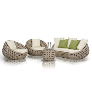 FZZDP Outdoor Rattan Sofa Bed and Breakfast Garden Rattan Chairs Coffee Table Balcony Leisure Outdoor Three-Piece Set