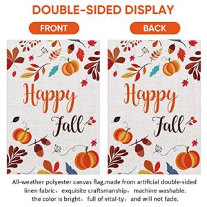 UPINLOOK Happy Fall Garden Flag Double Sided Maple Leaf Leaves Pumpkins, Seasonal Autumn Farmhouse Thanksgiving Burlap Yard Outdoor Decoration 12.5 x 18 Inch