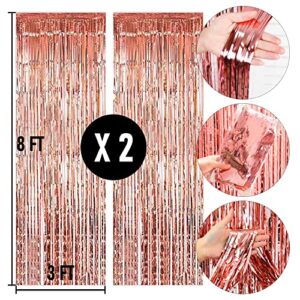 Dazzle Bright Backdrop Curtain, 3FT x 8FT Metallic Tinsel Foil Fringe Curtains Photo Booth Background for Baby Shower Party Birthday Wedding Engagement Bridal Shower (2, Rose Gold)