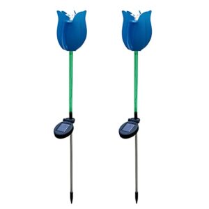 acjryo solar garden stake lights, 2 pack tulip solar garden lights waterproof led solar decorative powered lights for garden pathway walkway patio lawn yard cemetery, blue