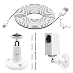 wall mount for wyze cam pan security camera with 26ft charging cable, for wyze cam pan v2 mounting kit including charging and data sync cord, 360 degree adjustable ceiling mount, and 30 wire clips